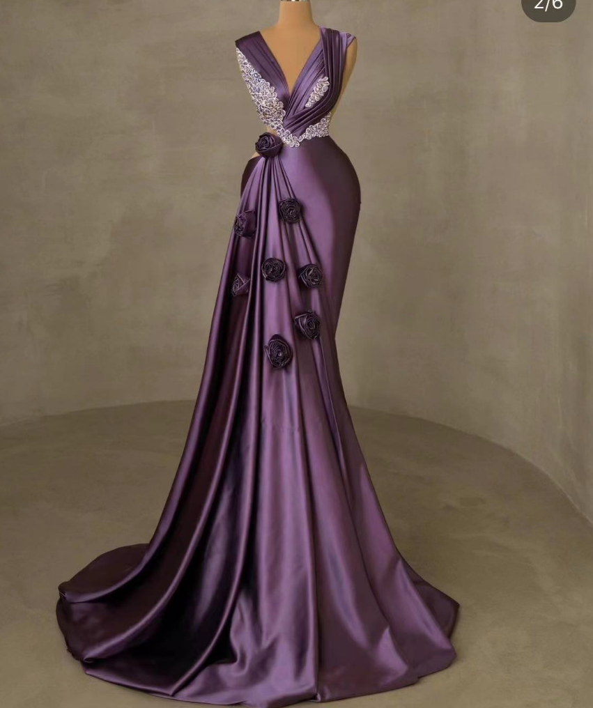 Purple Mermaid Prom Dresses Long For Women 2025 V Neck Pleated Diamond ...