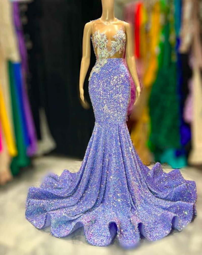 Lavender Prom Dresses Long For Women 2025 Sparkly Sequin Mermaid Formal ...
