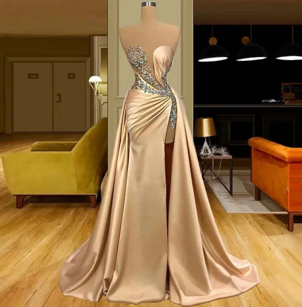 Champagne Gold Evening Dresses Sexy Illusion Sheath Long Prom Gown ...